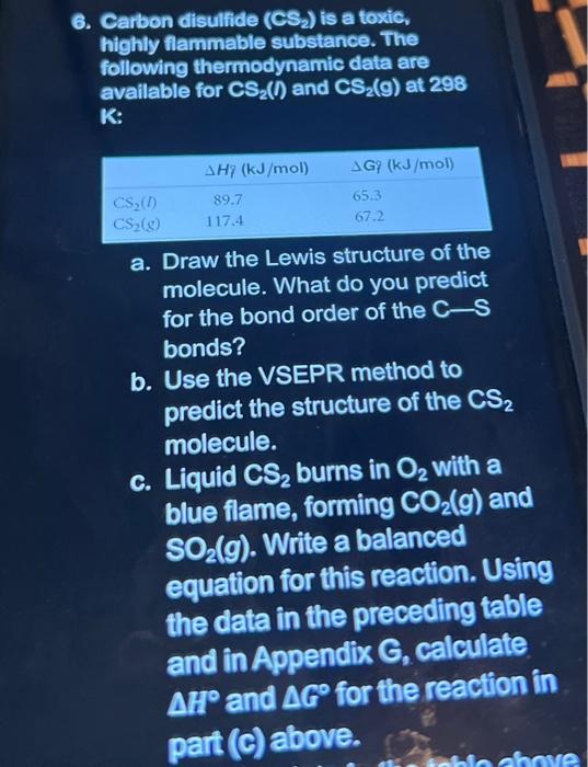 6. Carbon disulfide (CS2) is a toxic, highly | Chegg.com