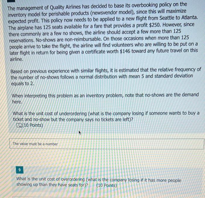 Solved The management of Quality Airlines has decided to | Chegg.com