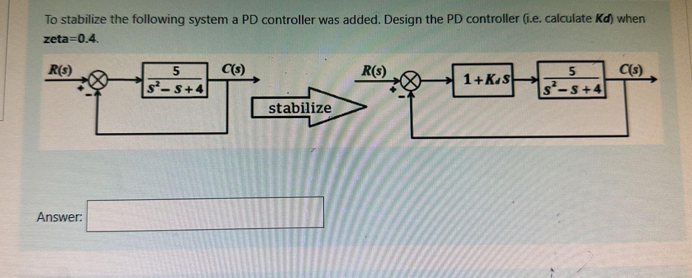 Solved To stabilize the following system a PD controller was | Chegg.com