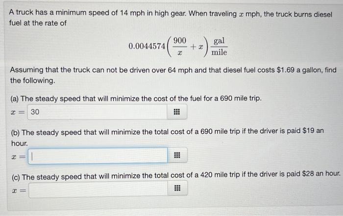 Solved A truck has a minimum speed of 14mph in high gear. | Chegg.com