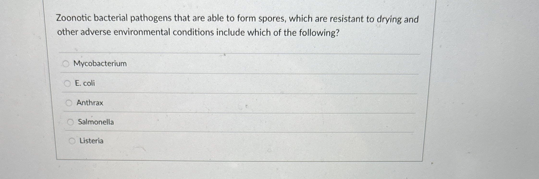 Solved Zoonotic bacterial pathogens that are able to form | Chegg.com