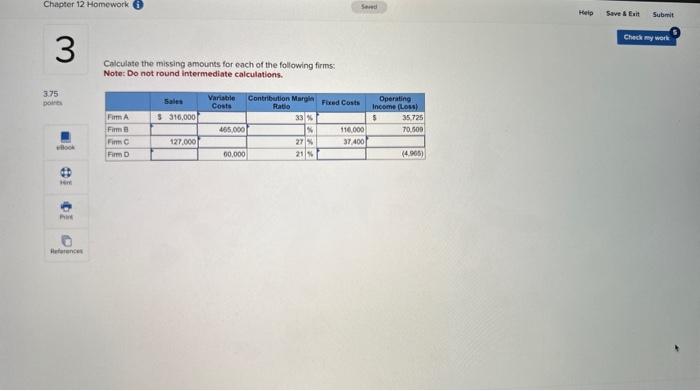 Solved Calculate the missing amounts for each of the | Chegg.com