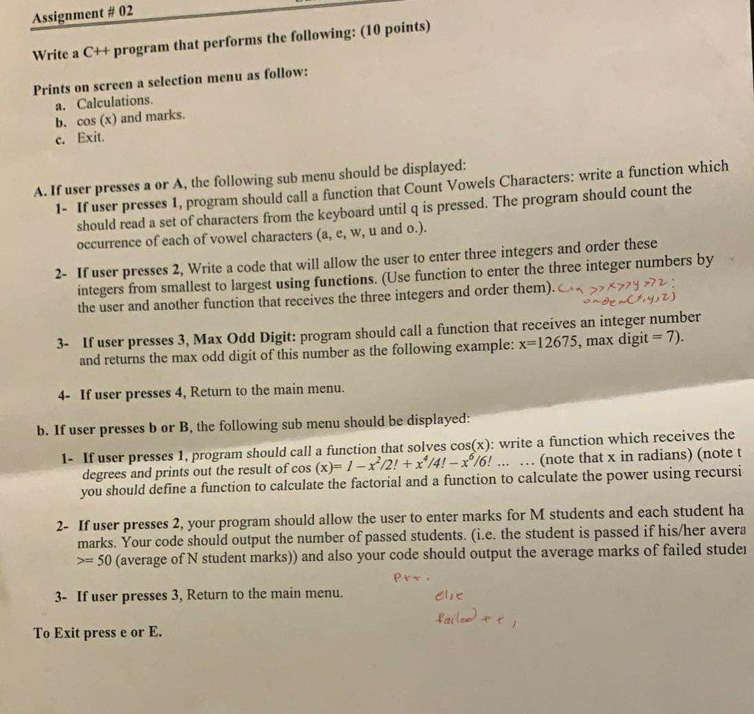 Solved Assignment #02 Write a C++ program that performs the | Chegg.com