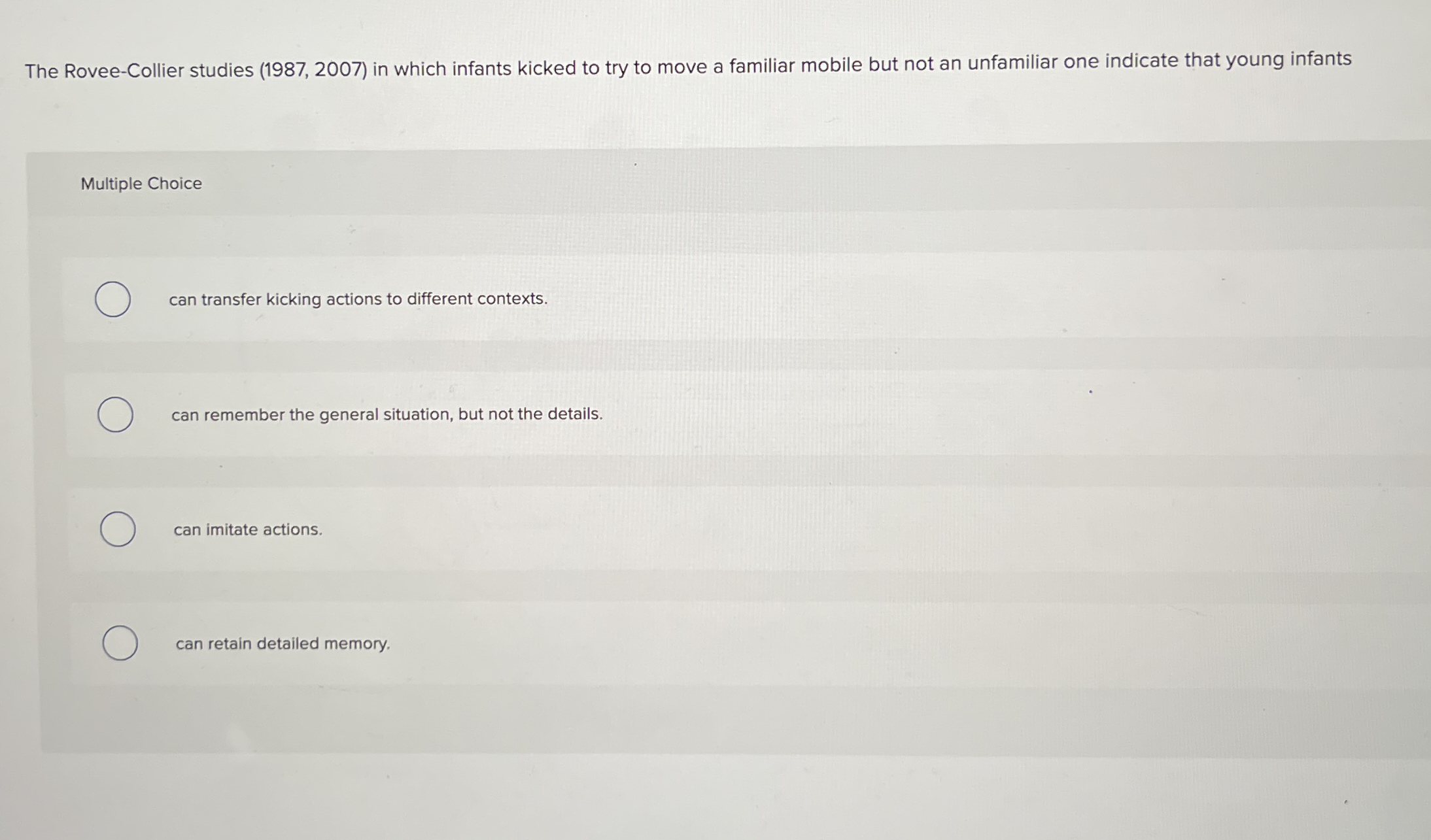 Solved The Rovee-Collier studies (1987,2007) ﻿in which | Chegg.com