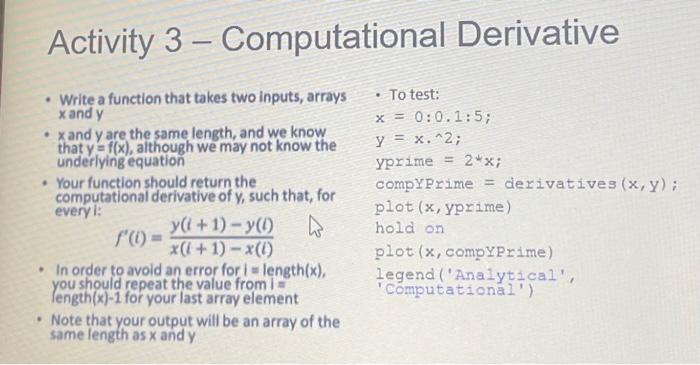 Solved Activity 3-Computational Derivative - Write a | Chegg.com