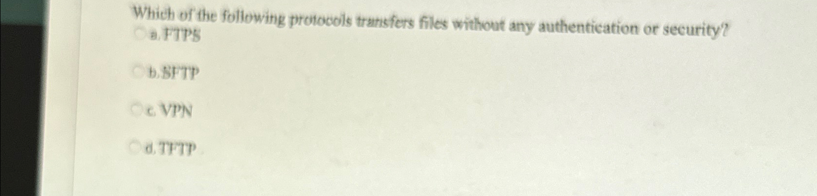 Solved Which of the following protocols transfers files | Chegg.com