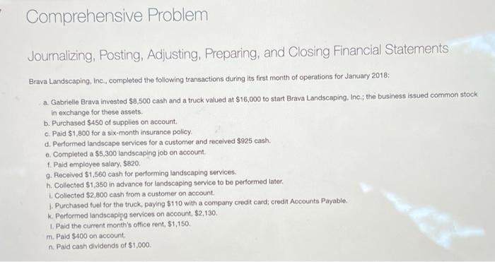 Solved Comprehensive Problem Joumalizing, Posting, | Chegg.com