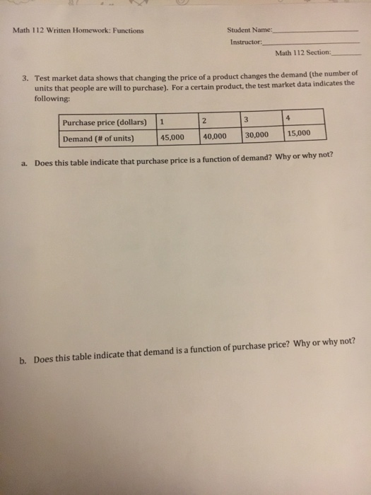 Solved Math 112 Written Homework: Functions Student Name: | Chegg.com