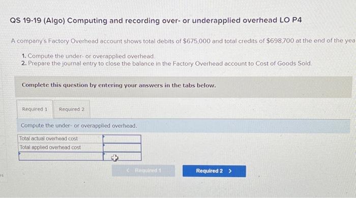 Solved QS 19-19 (Algo) Computing and recording over- or | Chegg.com
