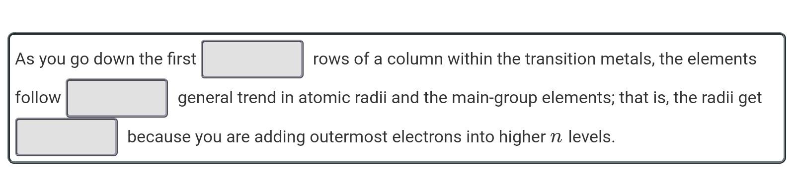 Solved For transition elements, describe the trends in | Chegg.com