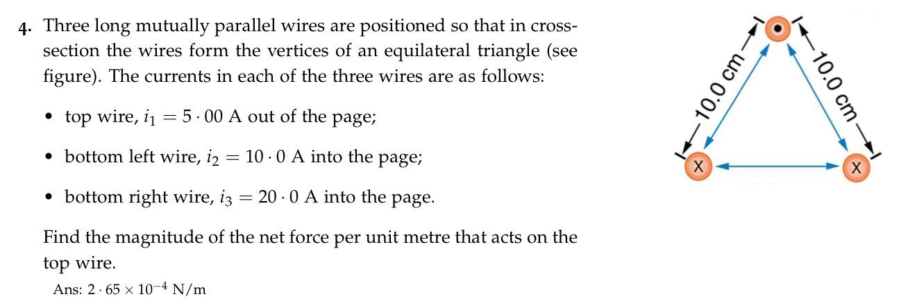 Solved Three long mutually parallel wires are positioned so | Chegg.com