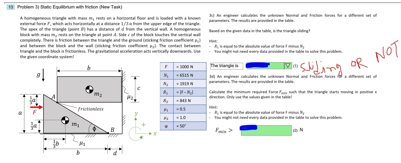 Solved 13 ﻿Problem 3) ﻿Static Equilibrium with friction (New | Chegg.com