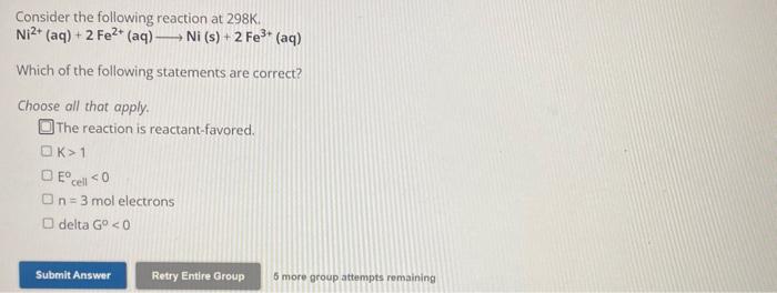 Solved Consider the following reaction at 298 K. | Chegg.com