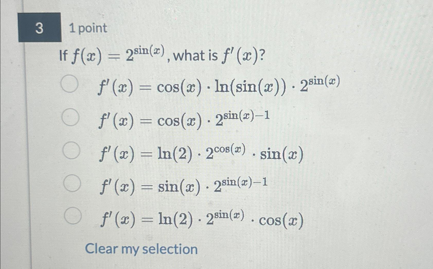 Solved 31 ﻿pointIf f(x)=2sin(x), ﻿what is | Chegg.com