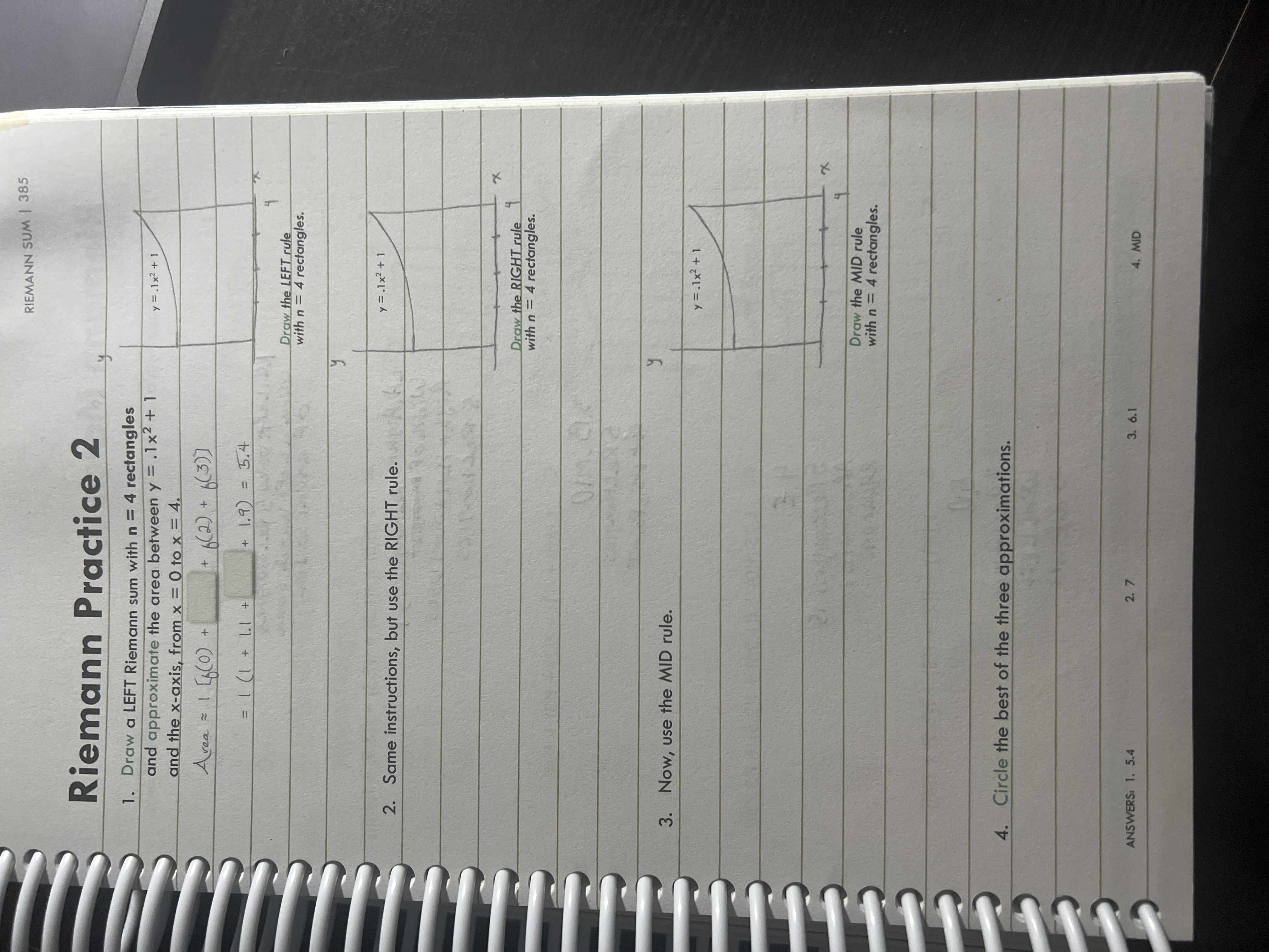 Solved Riemann Practice 2Draw a LEFT Riemann sum with n=4 | Chegg.com