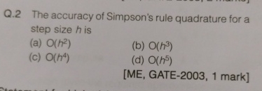 Solved Q. 2 ﻿The accuracy of Simpson's rule quadrature for a | Chegg.com