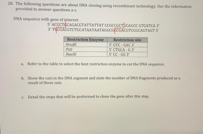 Solved 8. The following questions are about DNA cloning | Chegg.com