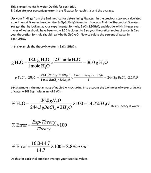 Solved FIRST METHOD for calculating mass % water in your | Chegg.com