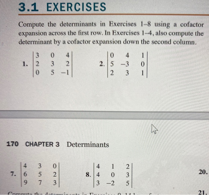 Solved 3.1 EXERCISES Compute the determinants in Exercises | Chegg.com