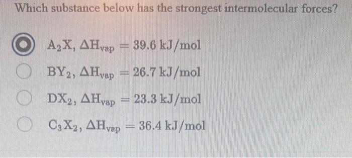Solved Which substance below has the strongest | Chegg.com