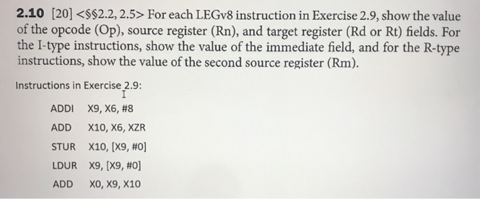 Solved 2.10 [20] For each LEGv8 instruction in | Chegg.com