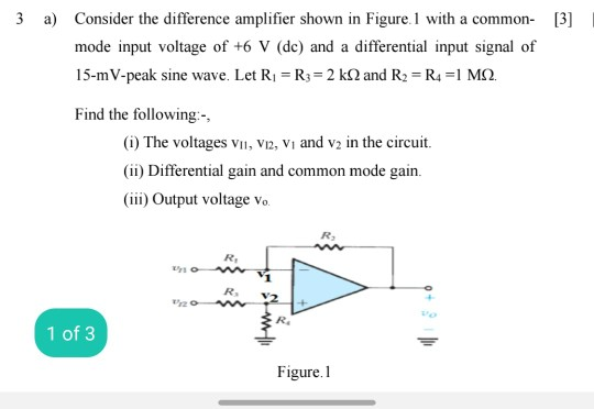 Solved [3] 3 a) Consider the difference amplifier shown in | Chegg.com
