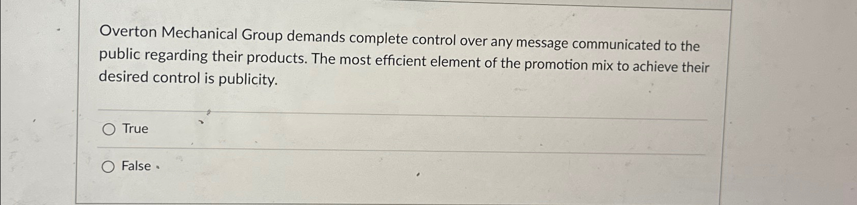 Solved Overton Mechanical Group demands complete control | Chegg.com
