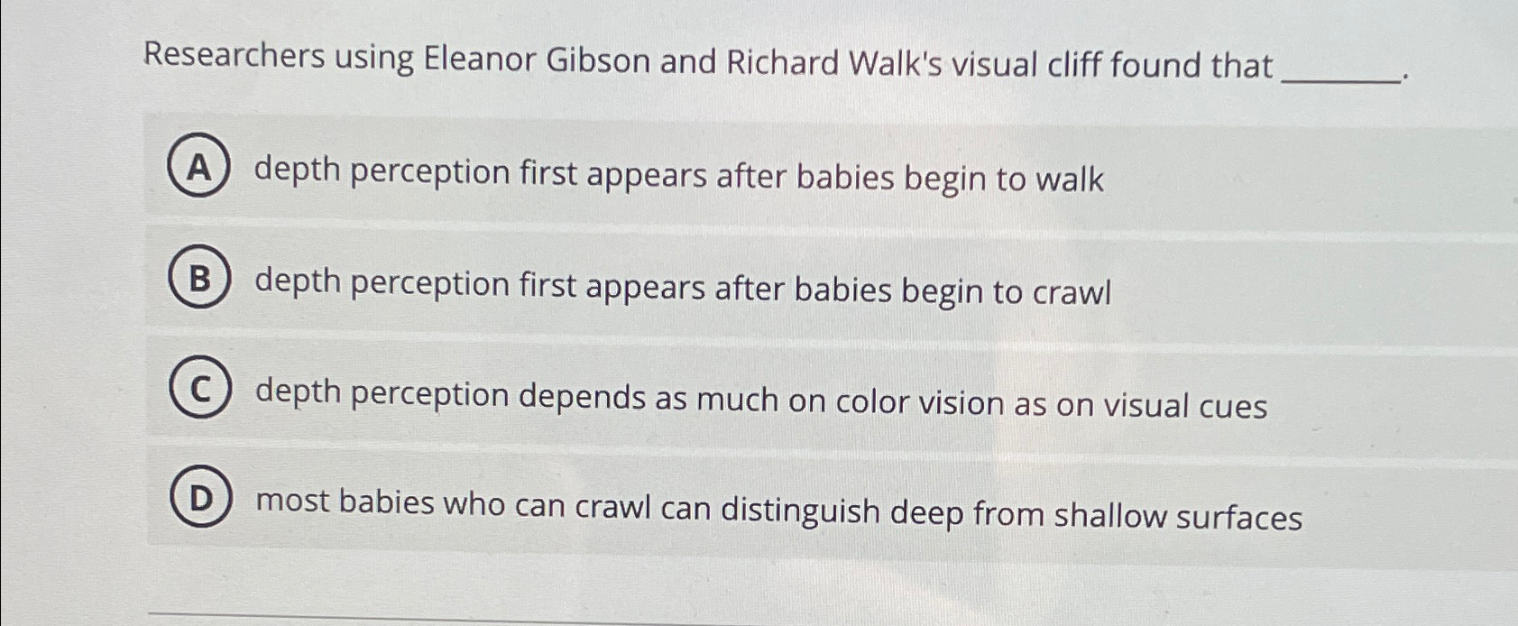 Solved Researchers using Eleanor Gibson and Richard Walk's | Chegg.com