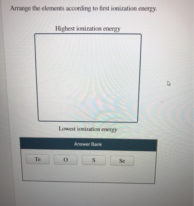 Solved Arrange the elements according to first ionization | Chegg.com