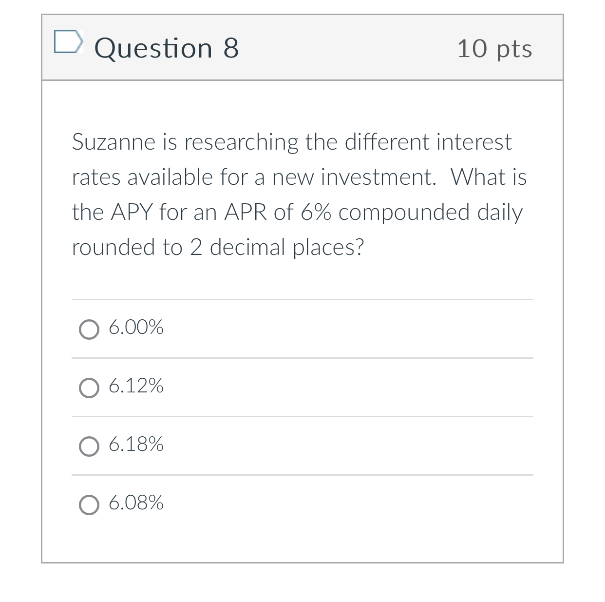 Solved Question 810ptsSuzanne is researching the different | Chegg.com