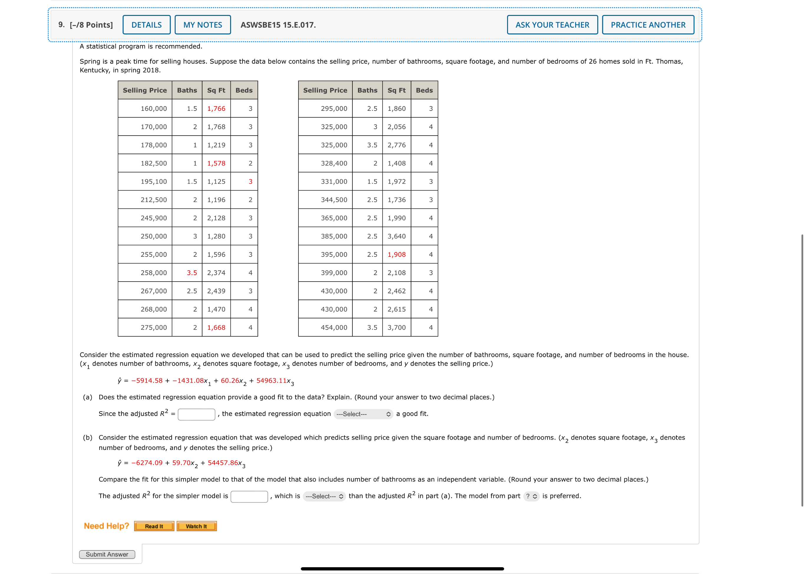 Solved [-/8 ﻿Points]ASWSBE15 15.E.017.A statistical program | Chegg.com