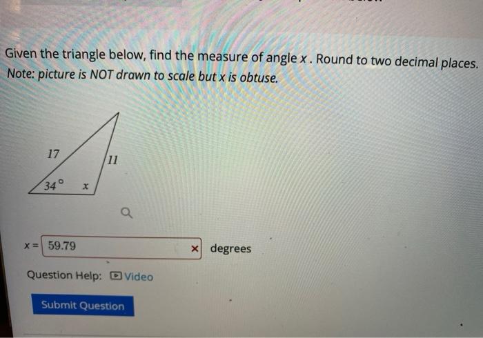 Solved Given the triangle below, find the measure of angle | Chegg.com