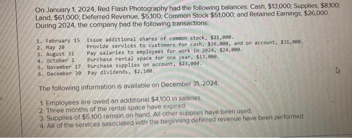Solved On January 1, 2024. Red Flash Photography had the | Chegg.com