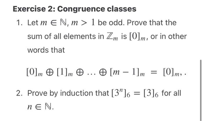 Solved Exercise 2 Congruence Classes 1 Let M∈n M 1 Be Odd