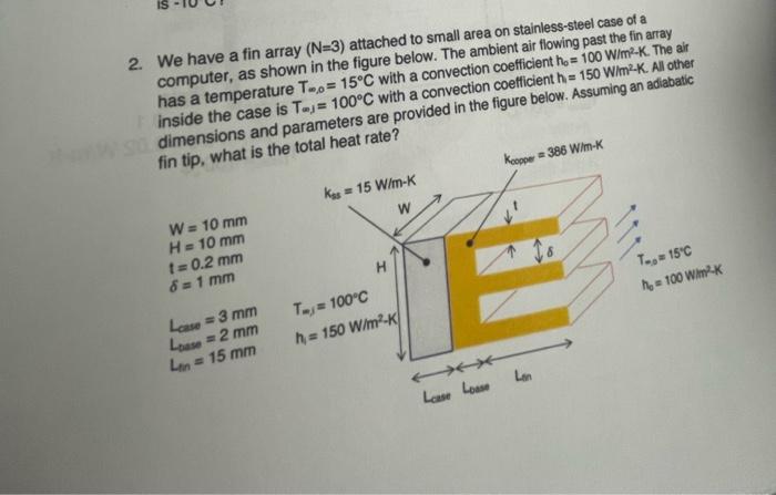 Solved 2. We have a fin array (N=3) attached to small area | Chegg.com