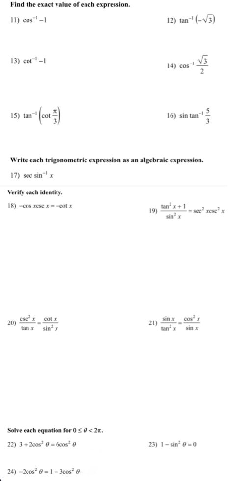Solved Find the exact value of each | Chegg.com