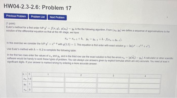 Solved Euler's method for a first order IVP | Chegg.com