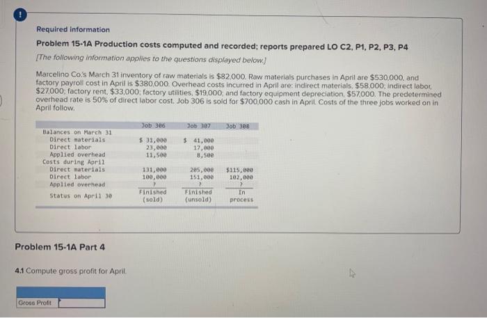 Solved Required information Problem 15-1A Production costs | Chegg.com