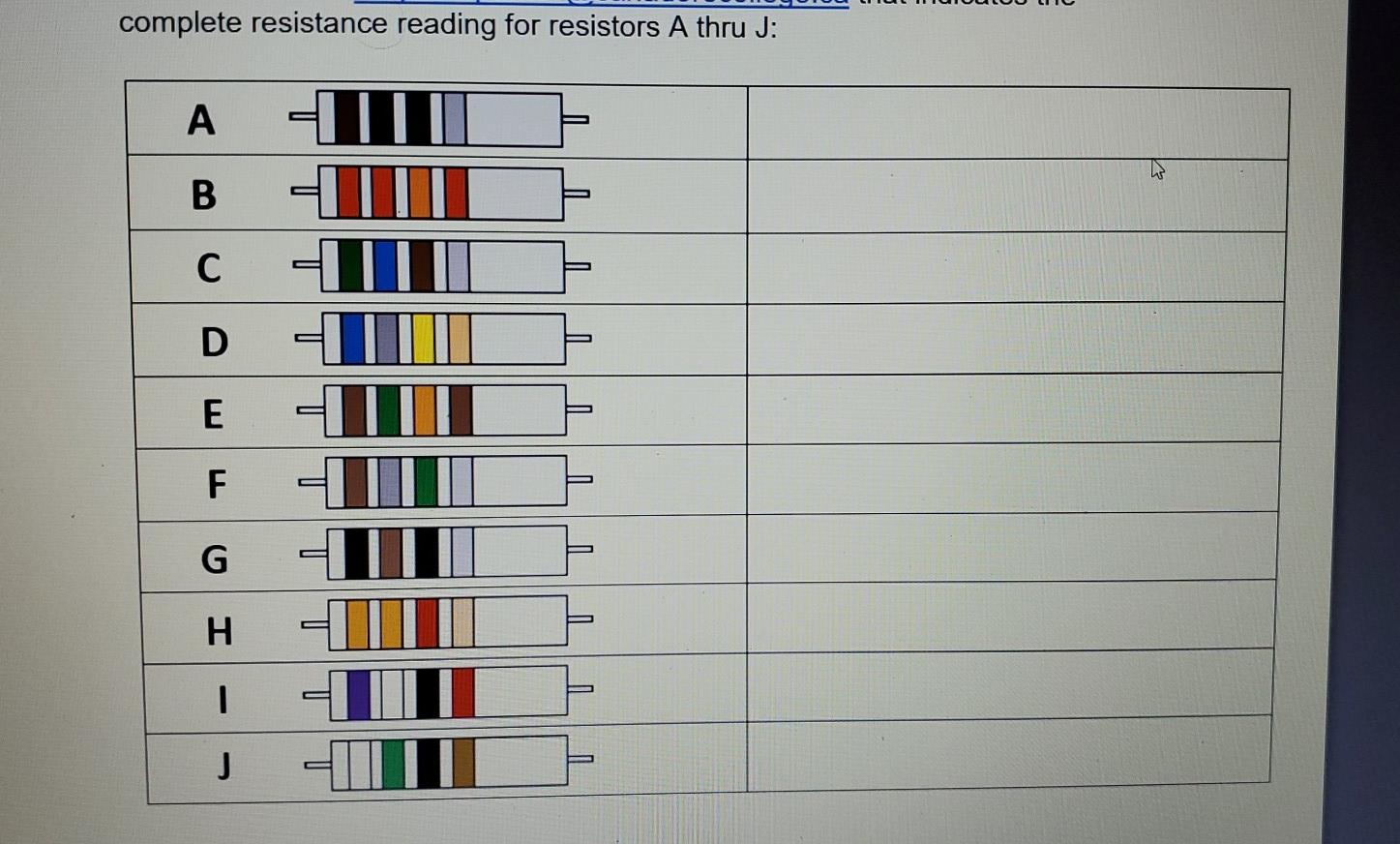 Solved complete resistance reading for resistors A thru J: A | Chegg.com