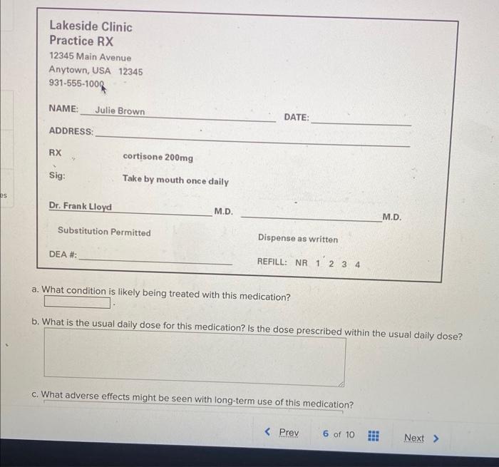 Solved Lakeside Clinic Practice RX 12345 Main Avenue | Chegg.com