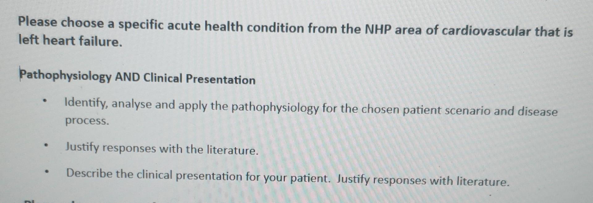 Solved Please choose a specific acute health condition from | Chegg.com
