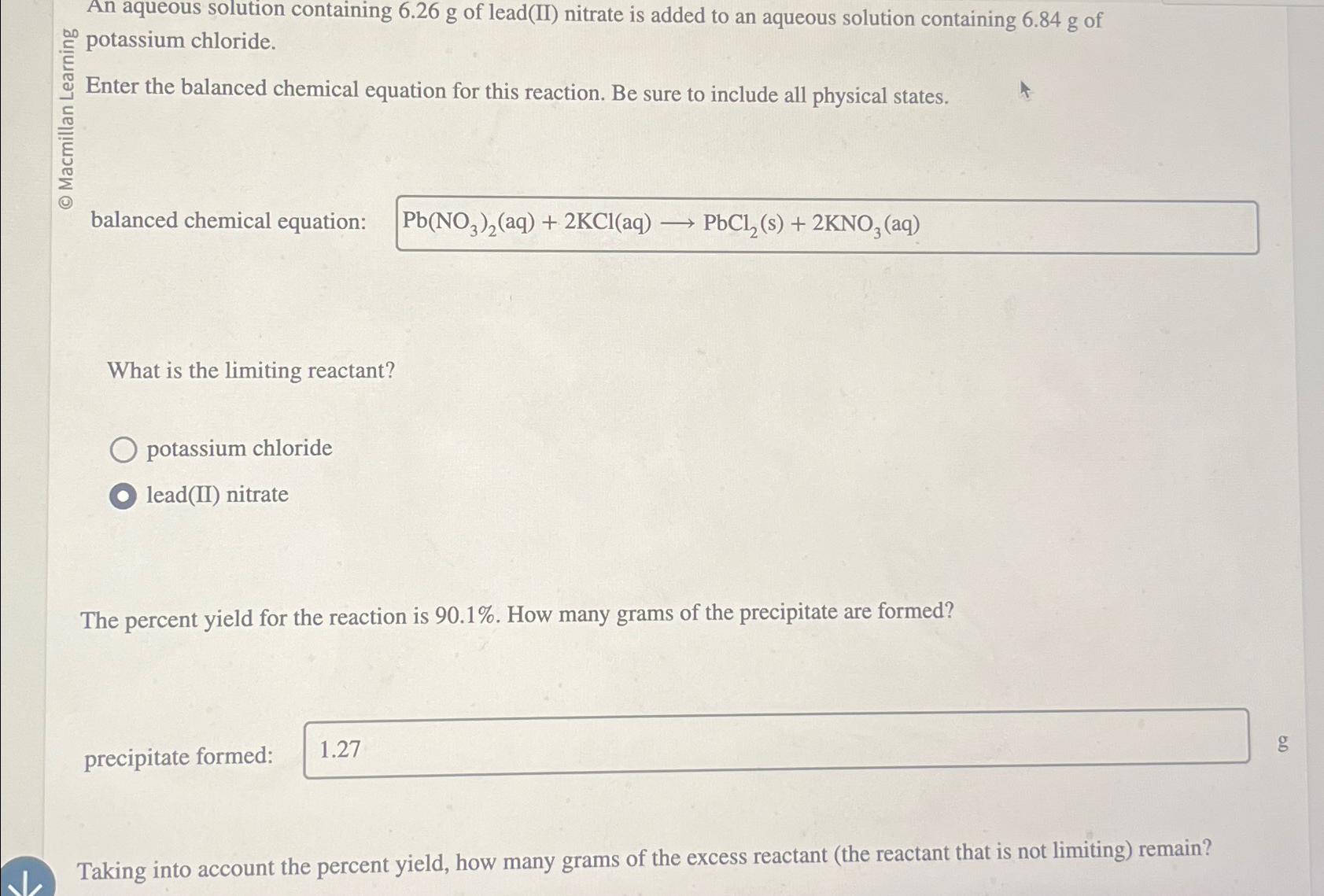 Solved An aqueous solution containing 6.26g ﻿of lead(II) | Chegg.com