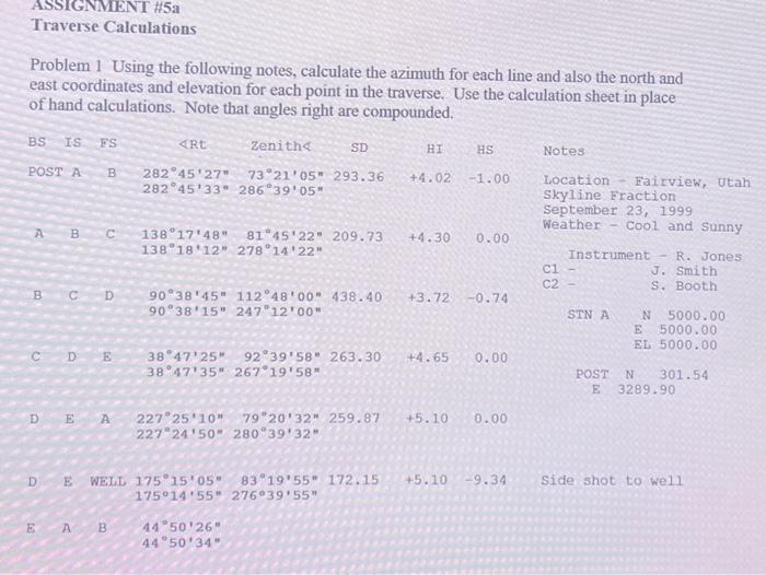 Problem 1 Using the following notes, calculate the | Chegg.com