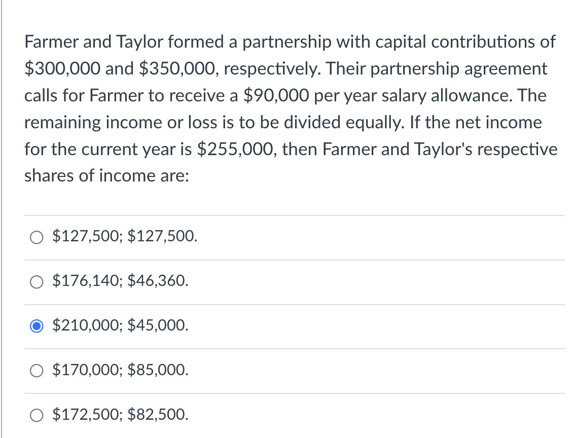 Solved Farmer and Taylor formed a partnership with capital | Chegg.com