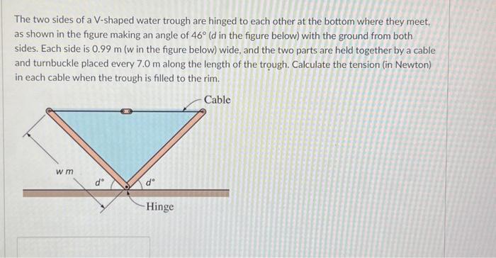 Solved The two sides of a V-shaped water trough are hinged | Chegg.com