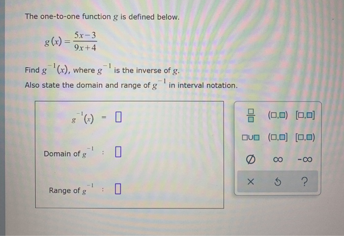 Solved The one-to-one function g is defined below. 5x-3 g(x) | Chegg.com