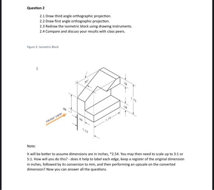 Solved Question 2 2.1 Draw third angle orthographic | Chegg.com