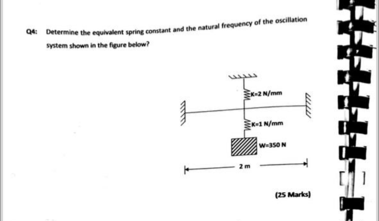 Solved Q4: Determine the equivalent spring constant and the | Chegg.com