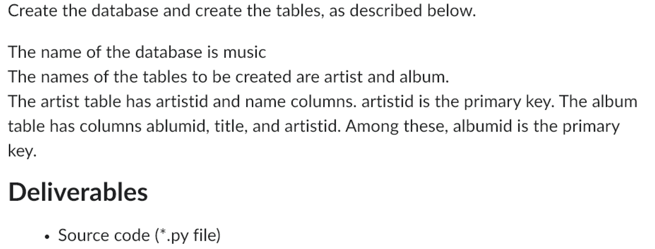 Solved In Python, Create the database and create the tables, | Chegg.com