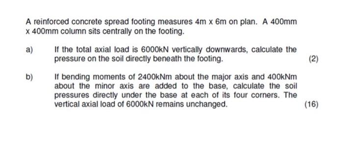 Solved A reinforced concrete spread footing measures 4 m×6 m | Chegg.com